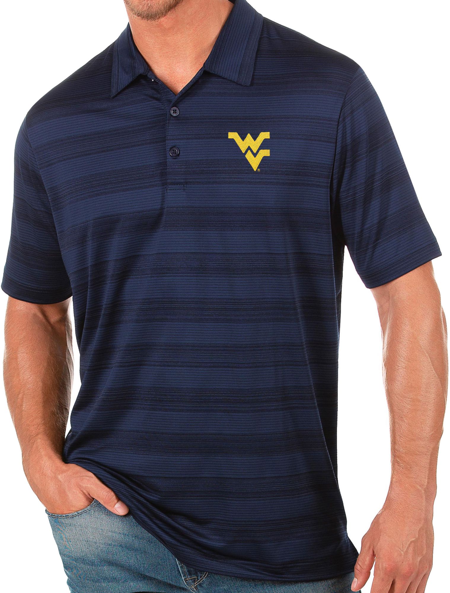 Antigua Men's West Virginia Mountaineers Blue Compass Polo | Golf Galaxy