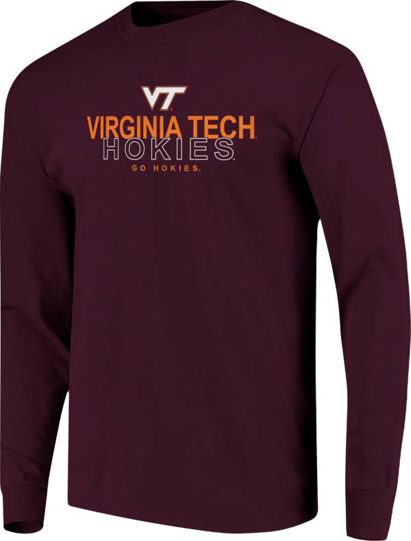 Image One Men's Virginia Tech Hokies Maroon Overtype Logo Long Sleeve T ...