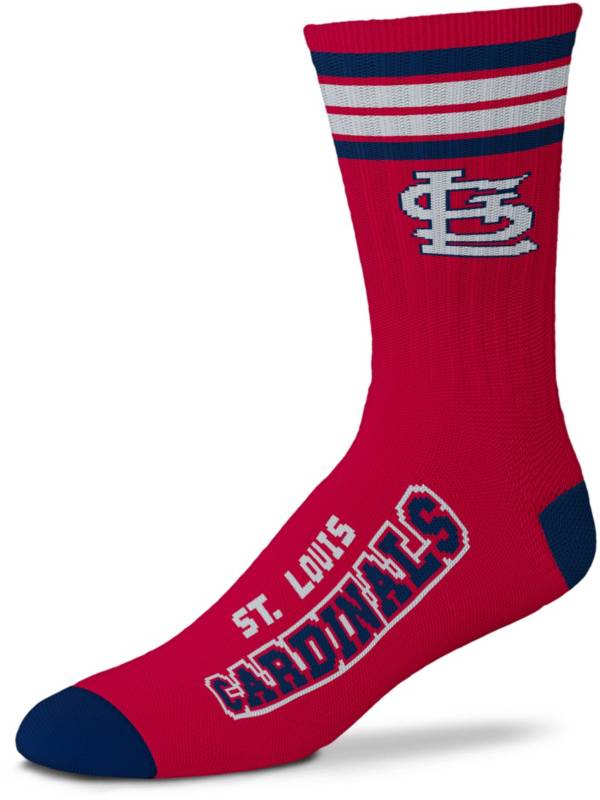For Bare Feet St. Louis Cardinals Red 4 Stripe Deuce Crew Socks | Dick ...