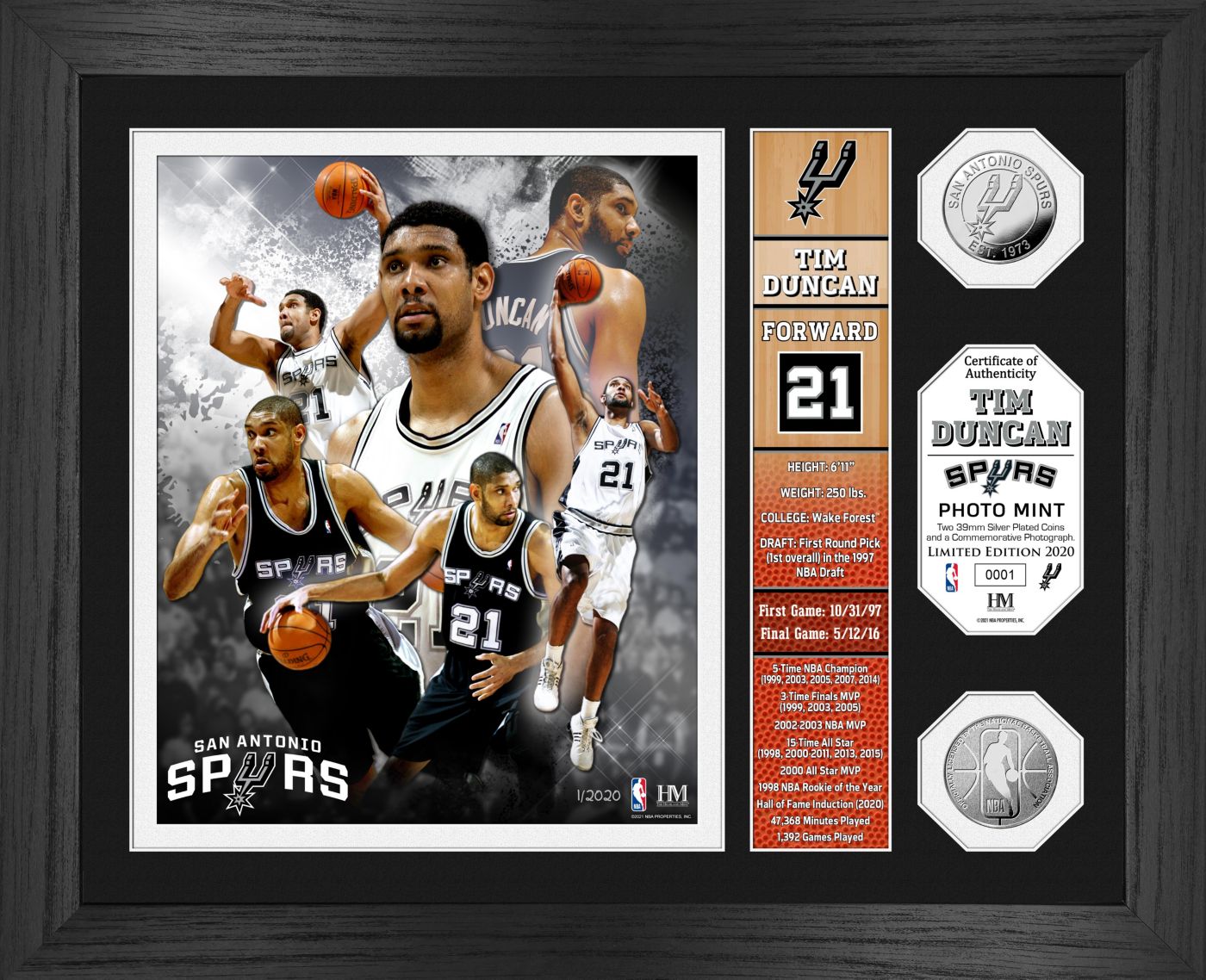 Highland Mint San Antonio Spurs Tim Duncan Hall Of Fame Banner Bronze ...