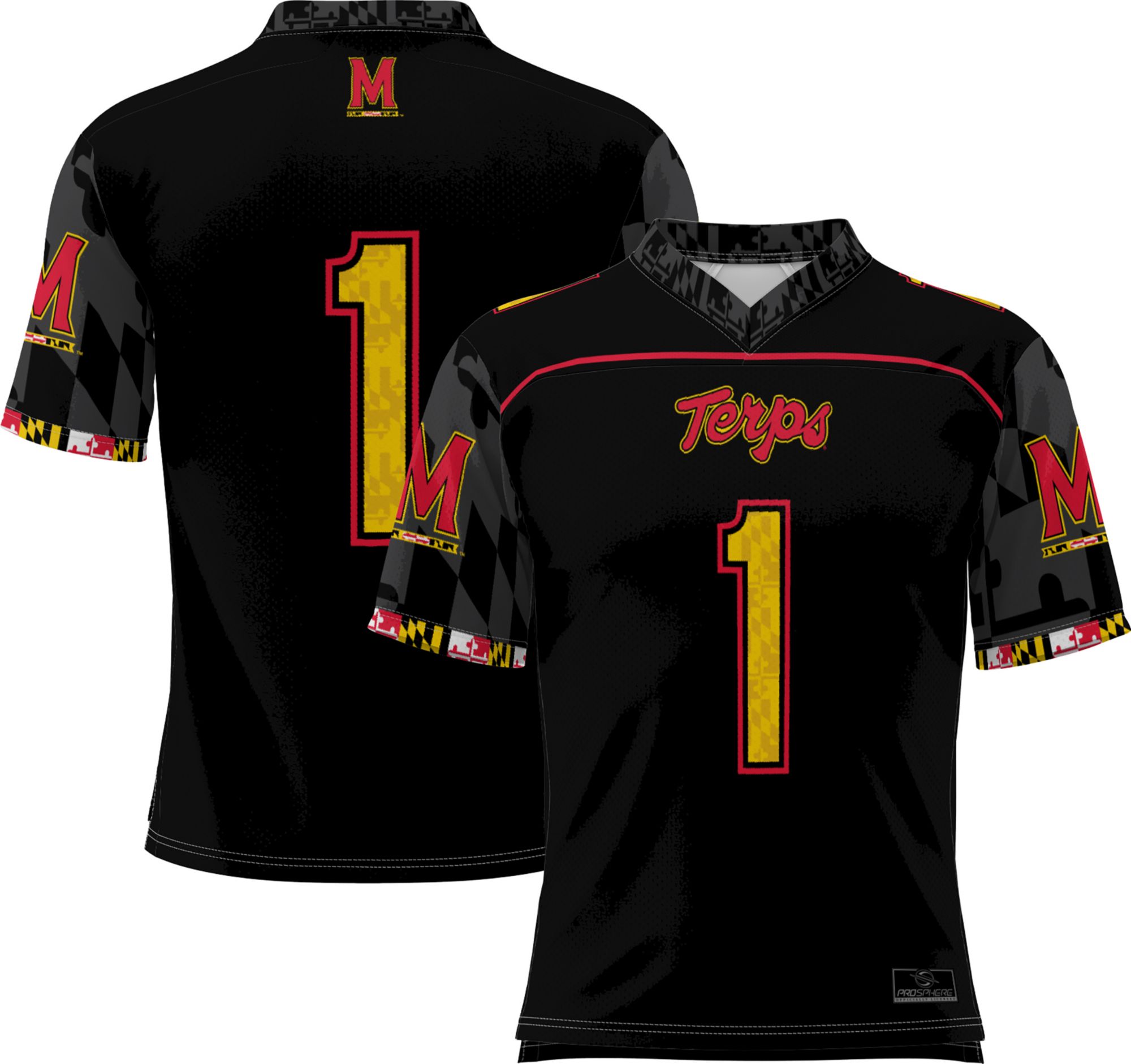 Prosphere Men's Maryland Terrapins #1 Black Full Sublimated Football ...