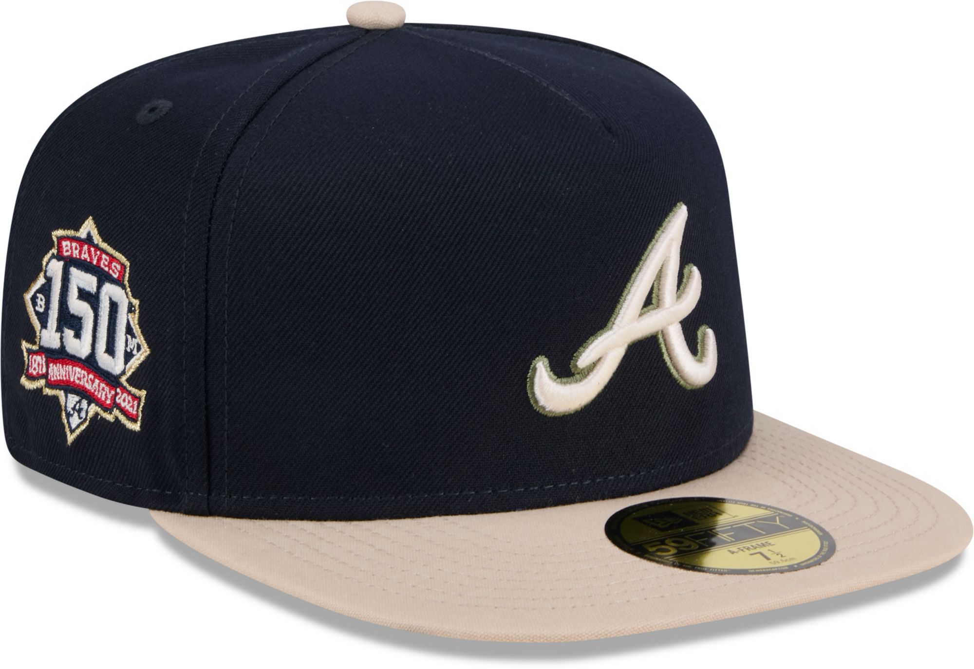 New Era Men's Atlanta Braves Navy A-Frame Canvas 59fifty Fitted Hat ...