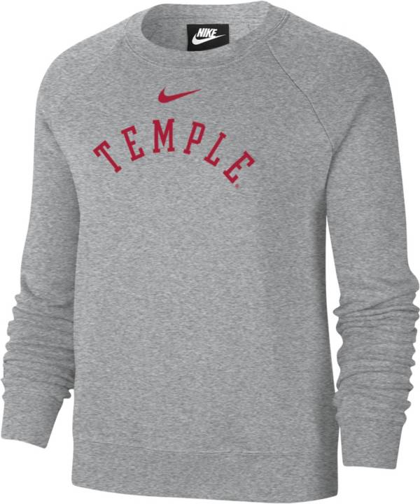 Nike Women's Temple Owls Grey Varsity Arch Logo Crew Neck Sweatshirt ...