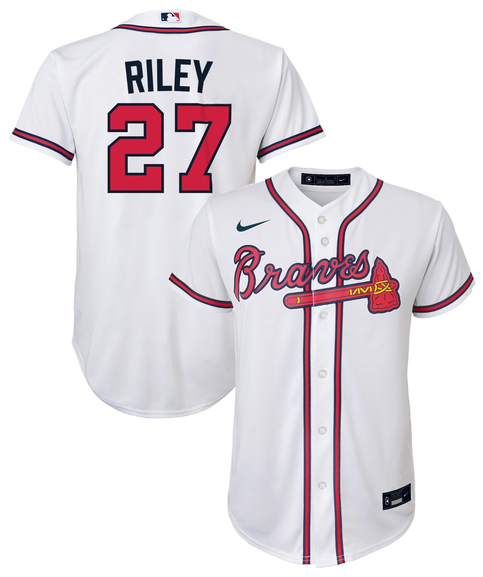 Nike Youth Atlanta Braves Austin Riley #27 White Home Cool Base Jersey ...