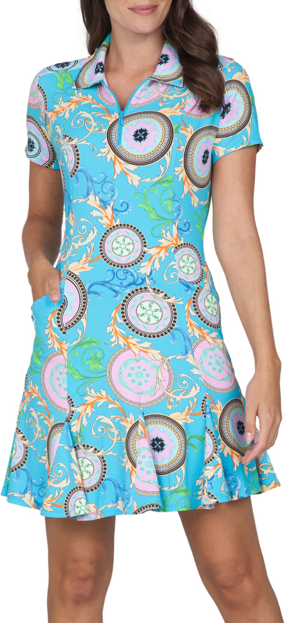 Ibkul Women's Short Sleeve Godet Debbie Golf Dress International Shipping