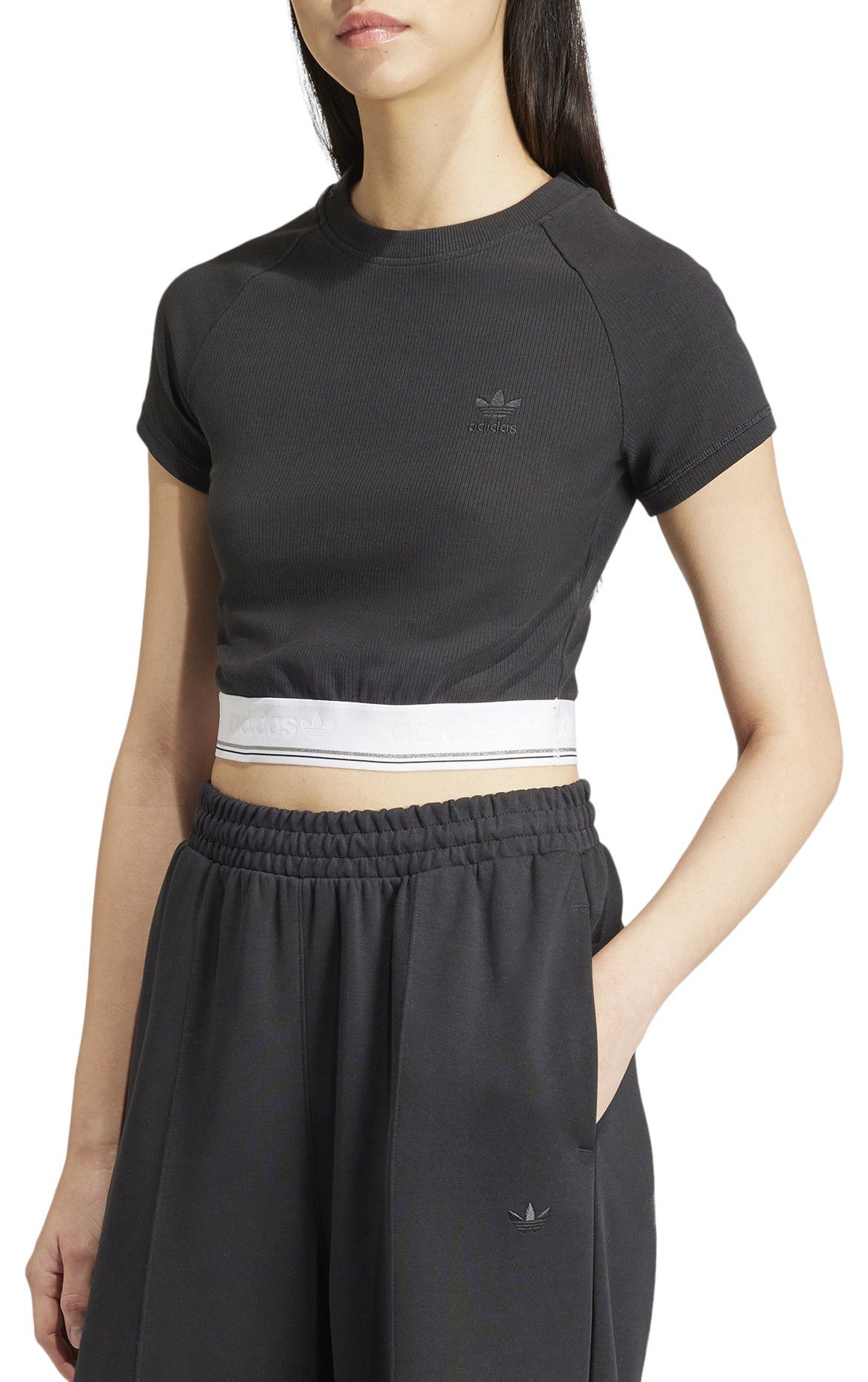 Adidas Originals Womens Tape Waistband T Shirt International Shipping