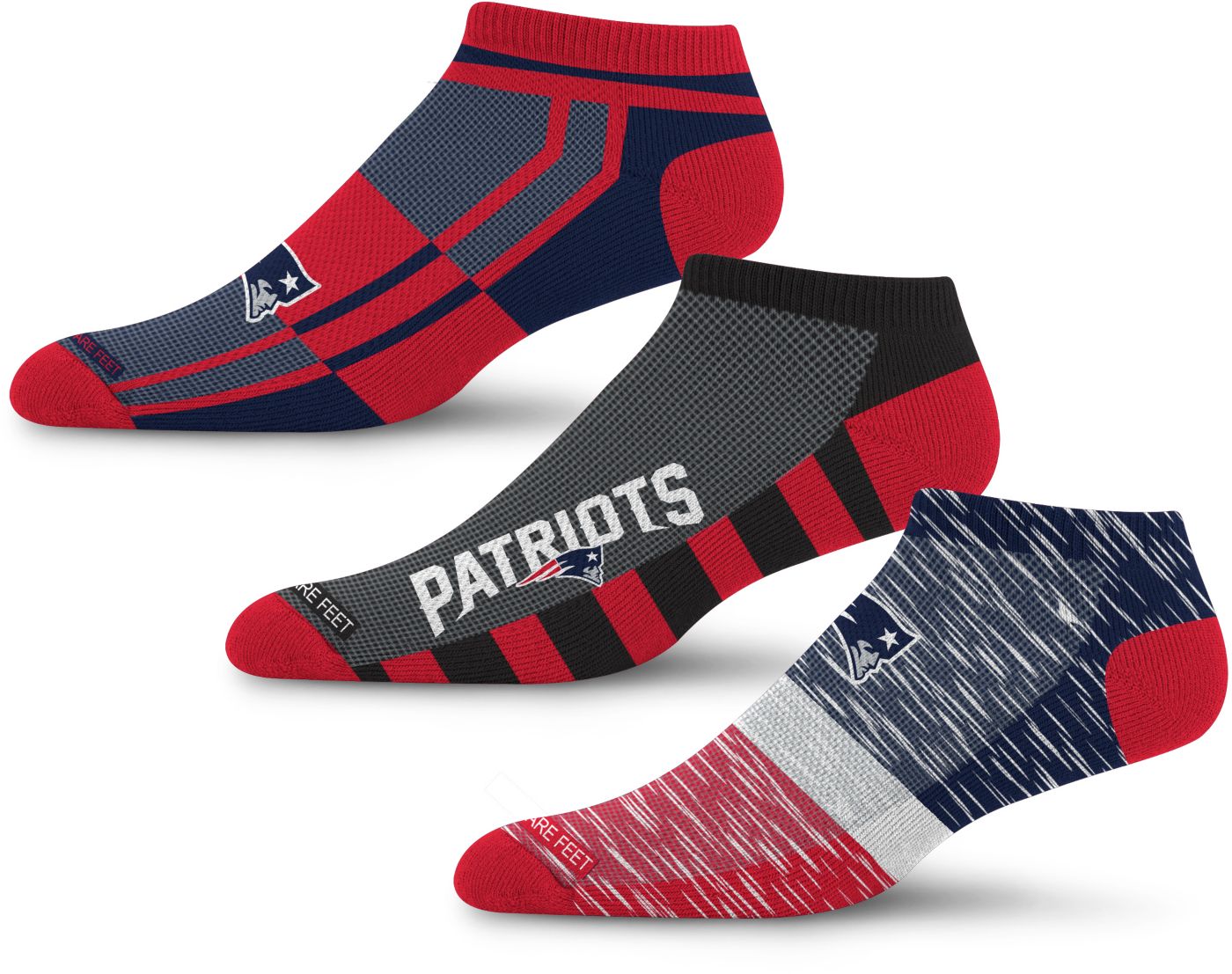 For Bare Feet Adult New England Patriots Streak Strike 3-Pack Socks ...