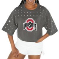 Gameday Couture Women's Ohio State Buckeyes Grey Cropped Rhinestone T ...