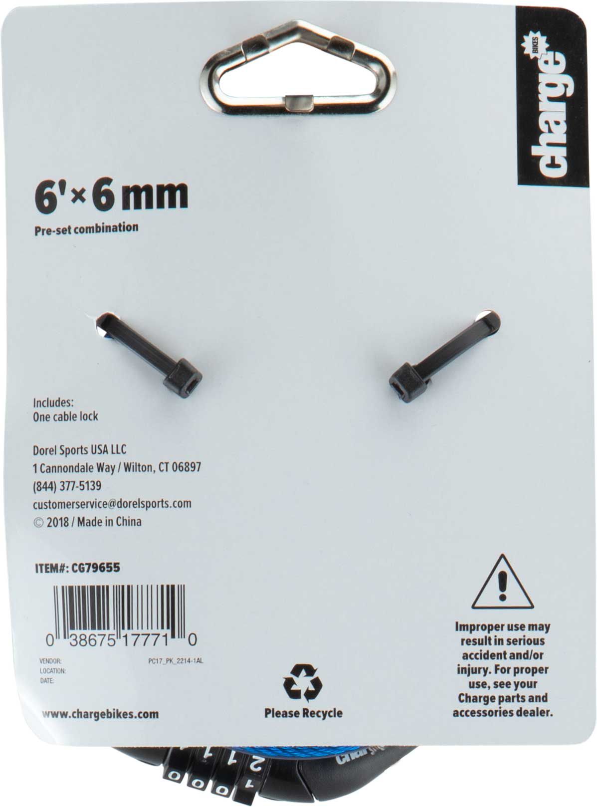 Charge 6' x 6mm Number Combination Cable Lock | Dick's Sporting Goods