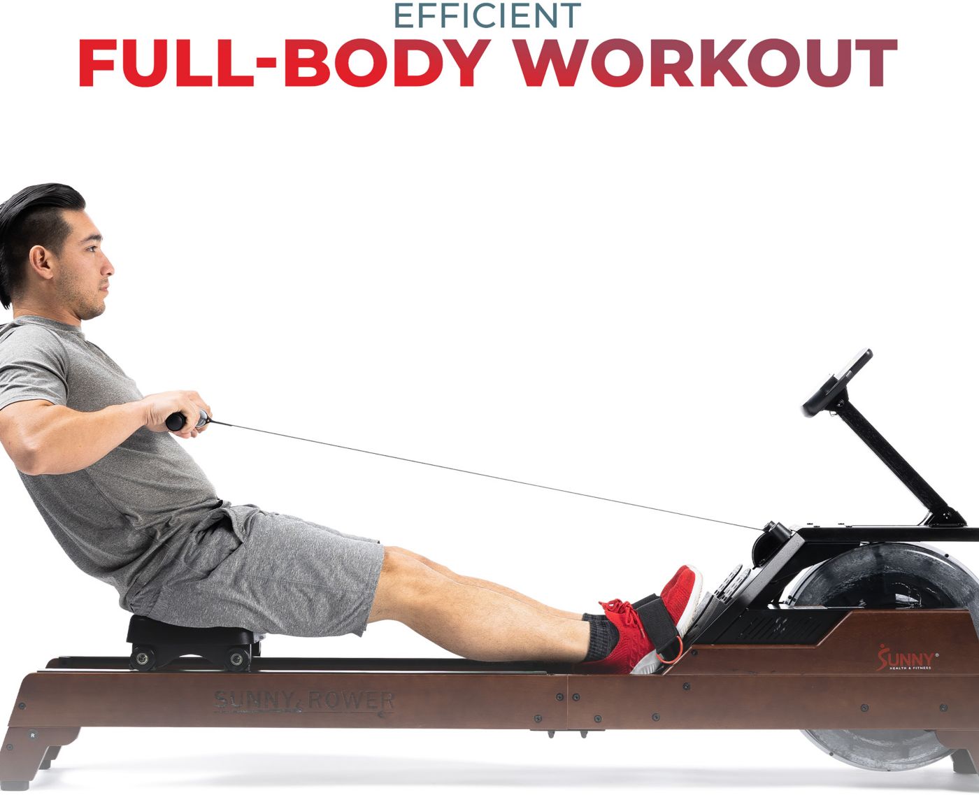 Sunny Health & Fitness Vertical Hydro Wooden Water Rowing Machine ...