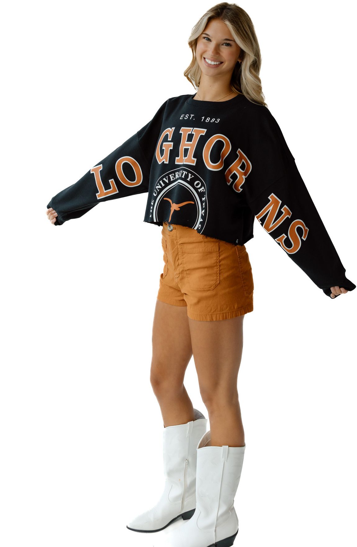 Gameday Social Women's Texas Longhorns Black Split Cropped Crewneck ...